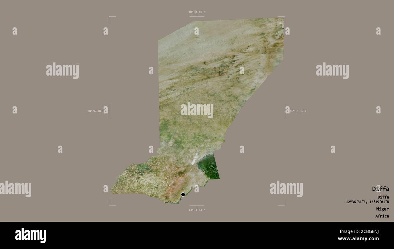 Area of Diffa, department of Niger, isolated on a solid background in a ...