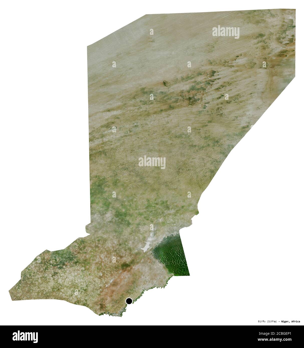 Shape of Diffa, department of Niger, with its capital isolated on white ...