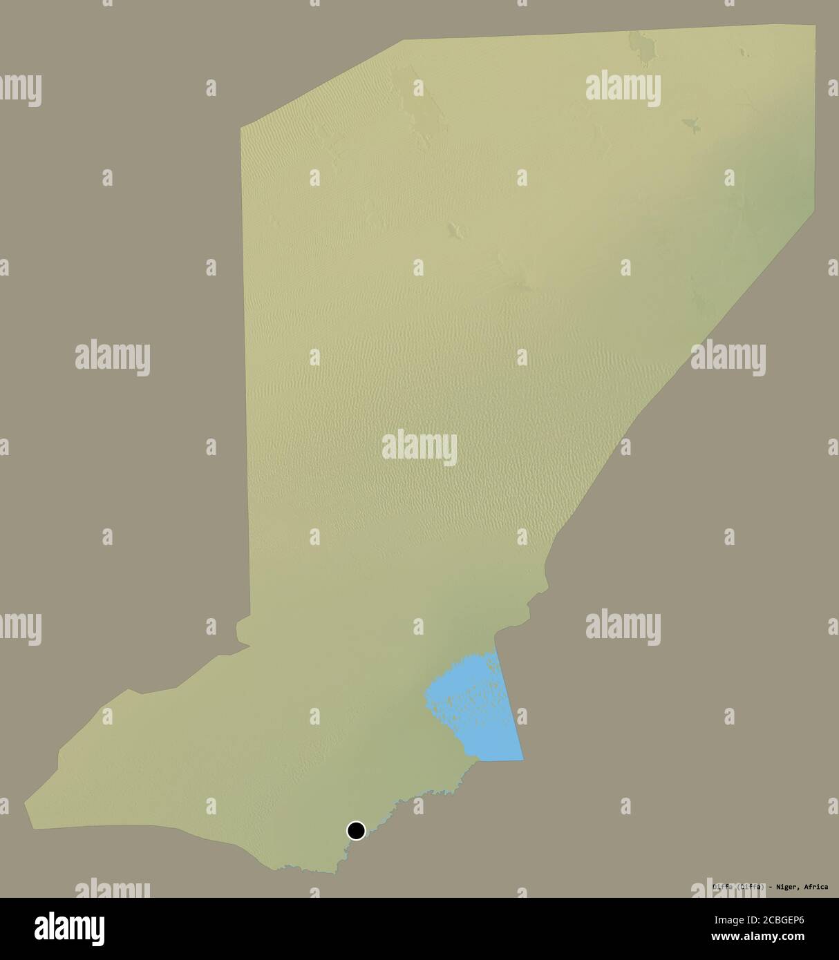 Shape of Diffa, department of Niger, with its capital isolated on a ...