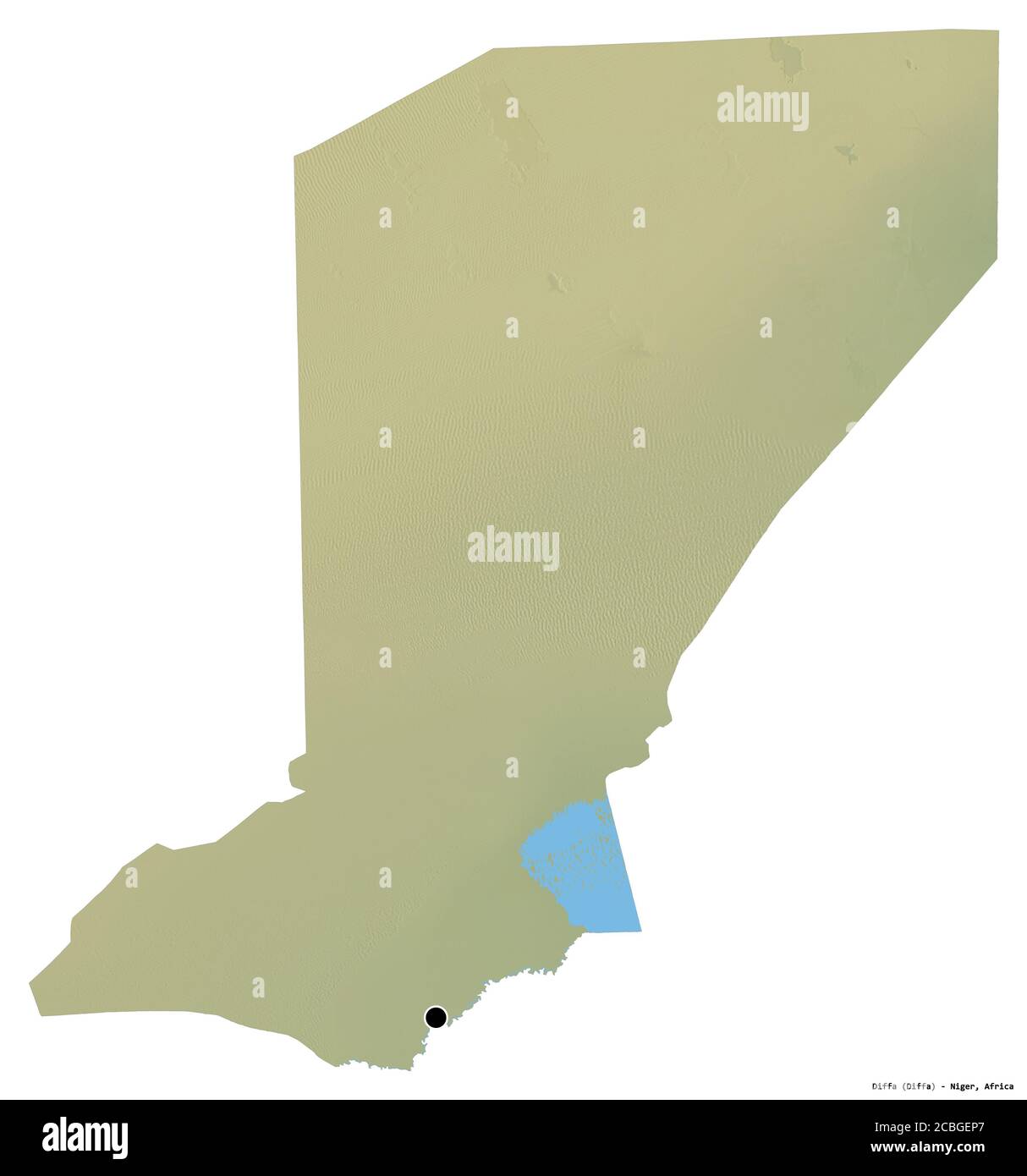 Shape of Diffa, department of Niger, with its capital isolated on white ...