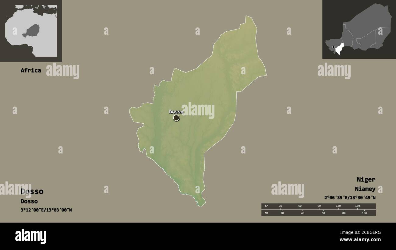 Shape of Dosso, department of Niger, and its capital. Distance scale ...