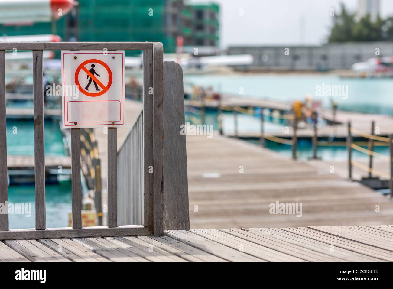 No entry sign - danger zone in airport, seaplane rotor, authorized ...