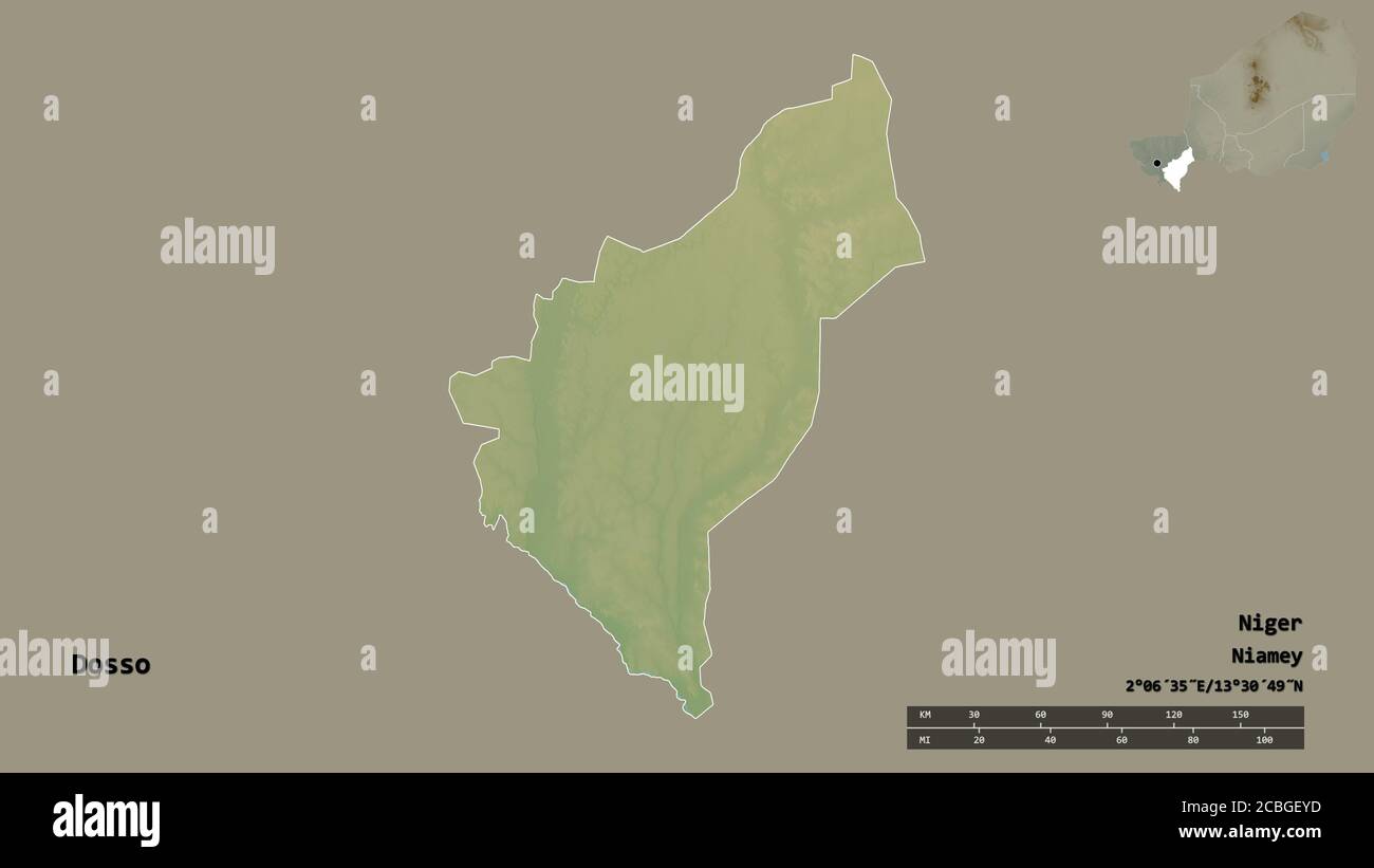 Shape of Dosso, department of Niger, with its capital isolated on solid ...