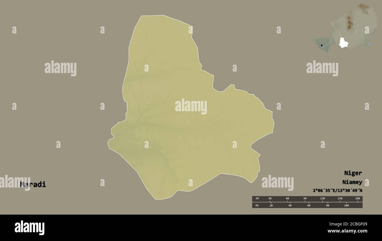 Shape of Maradi, department of Niger, with its capital isolated on ...