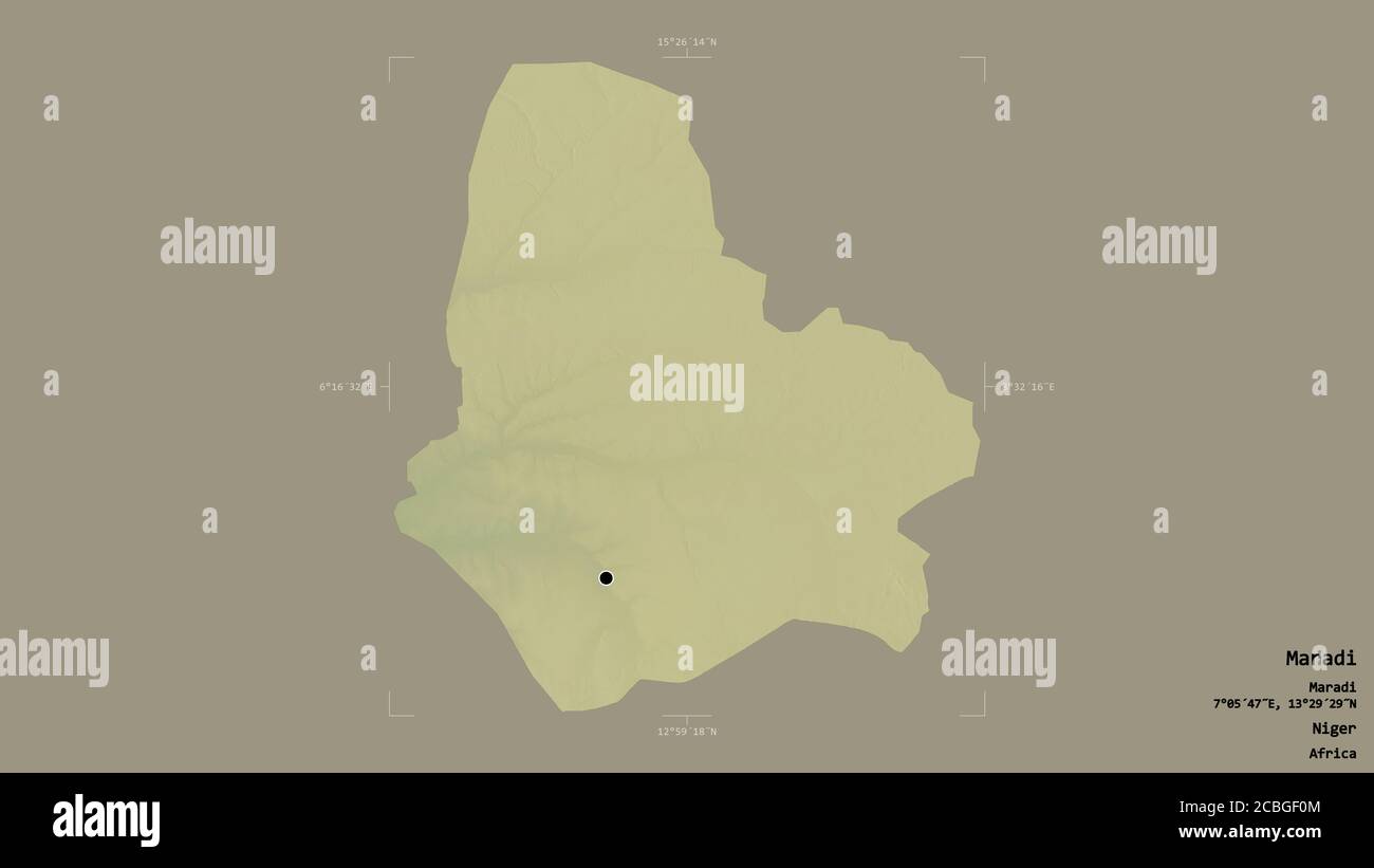 Area of Maradi, department of Niger, isolated on a solid background in ...