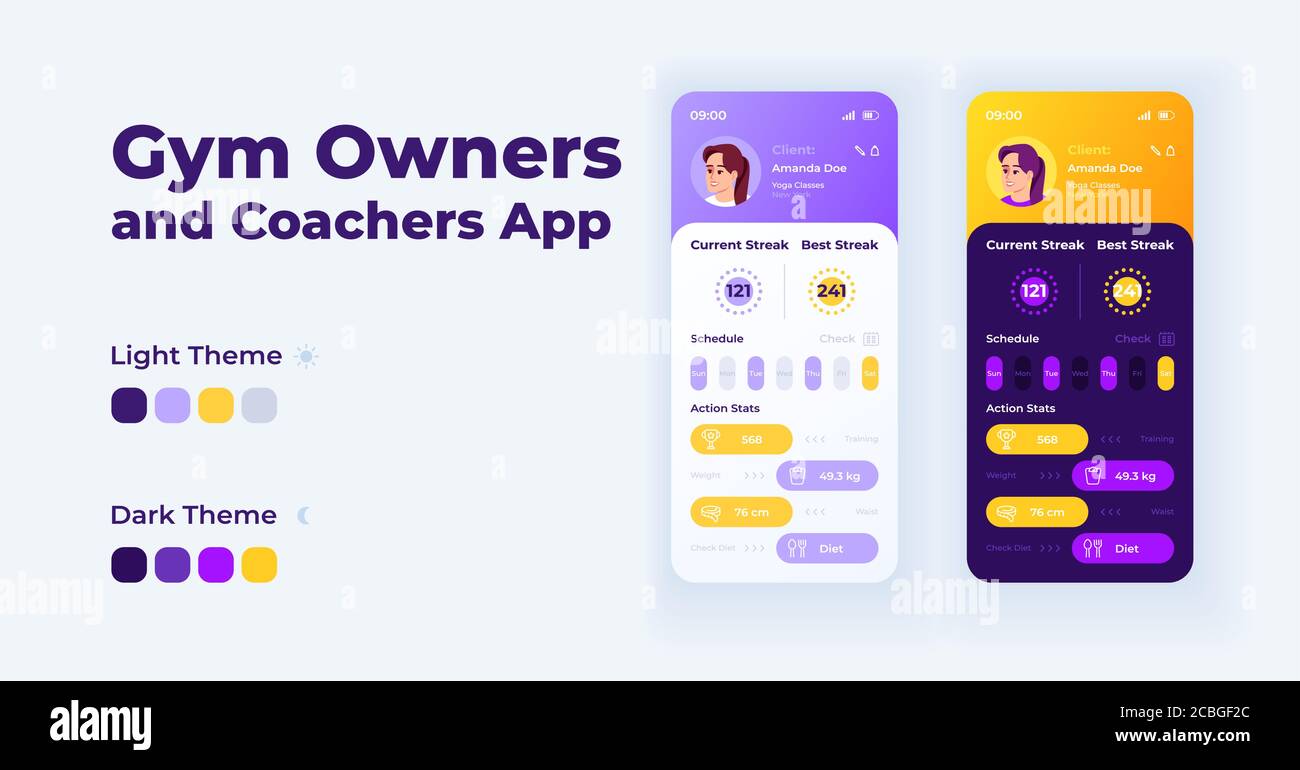 Gym owners and coachers app cartoon smartphone interface vector ...