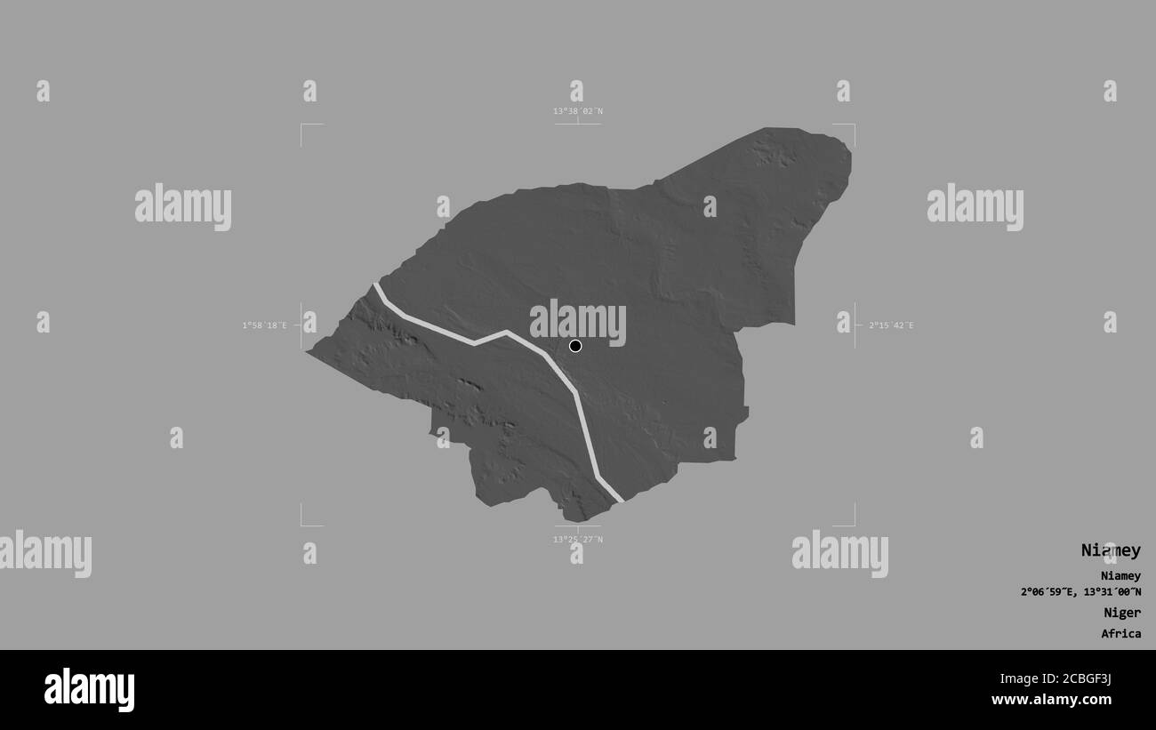 Area of Niamey, capital district of Niger, isolated on a solid ...