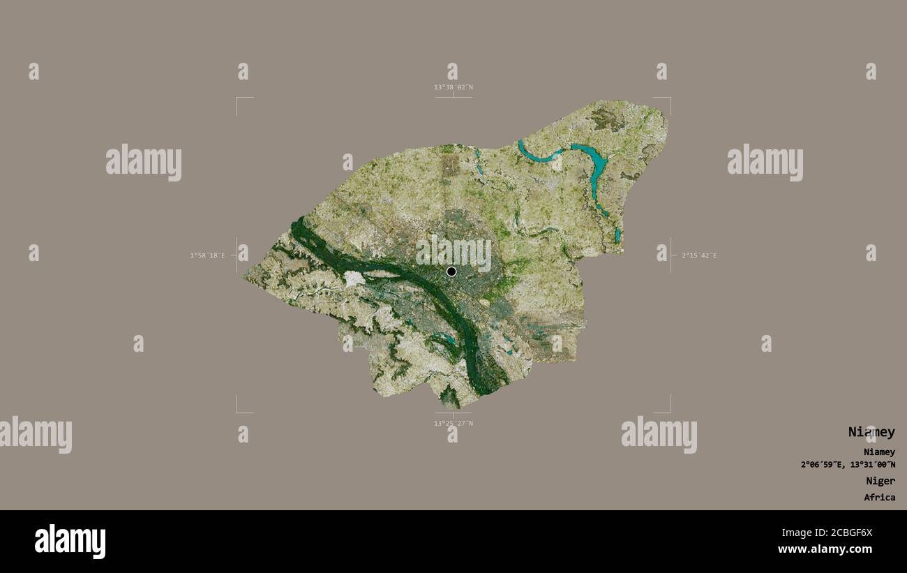 Area of Niamey, capital district of Niger, isolated on a solid ...