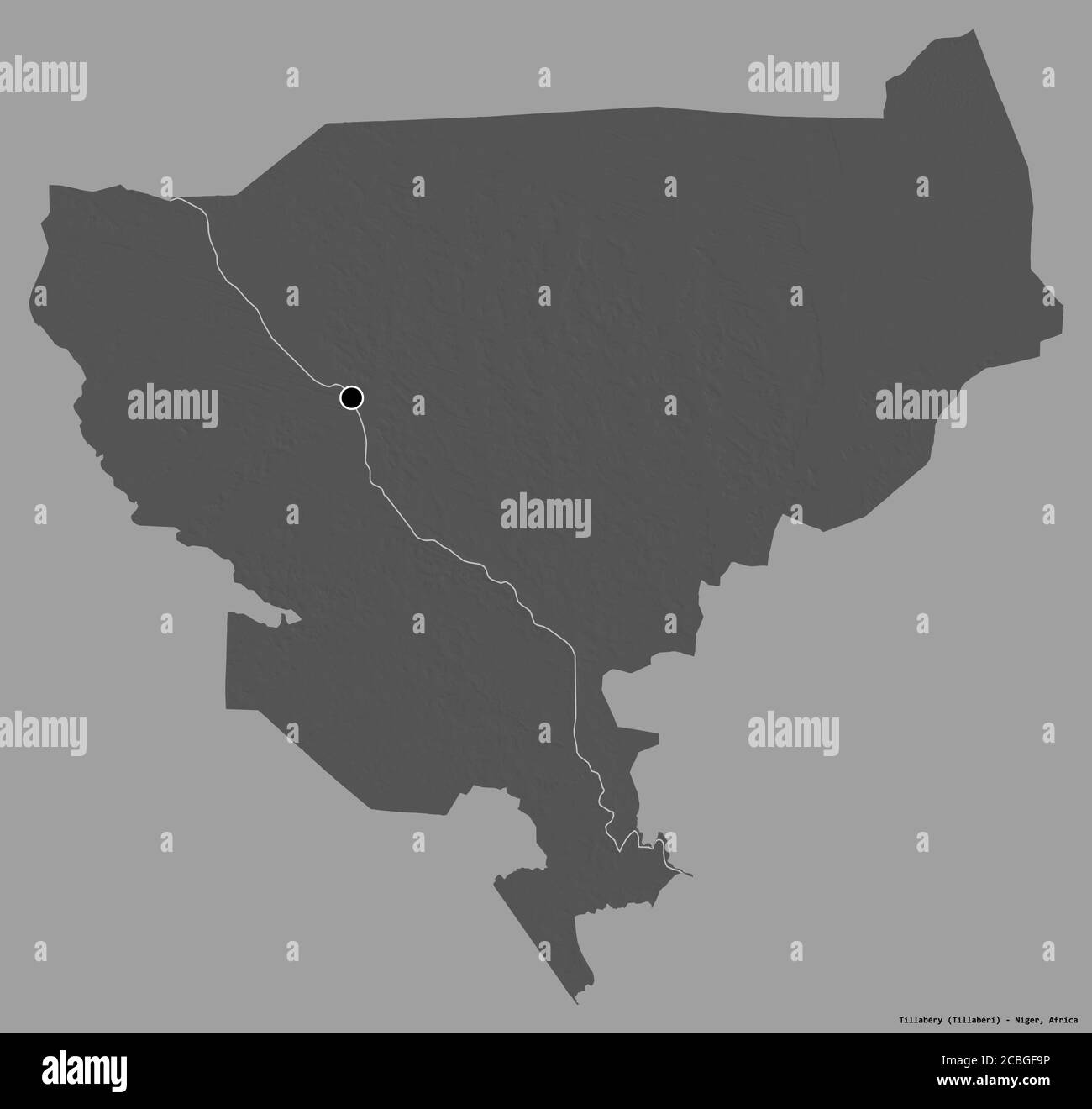 Shape of Tillabéry, department of Niger, with its capital isolated on a ...