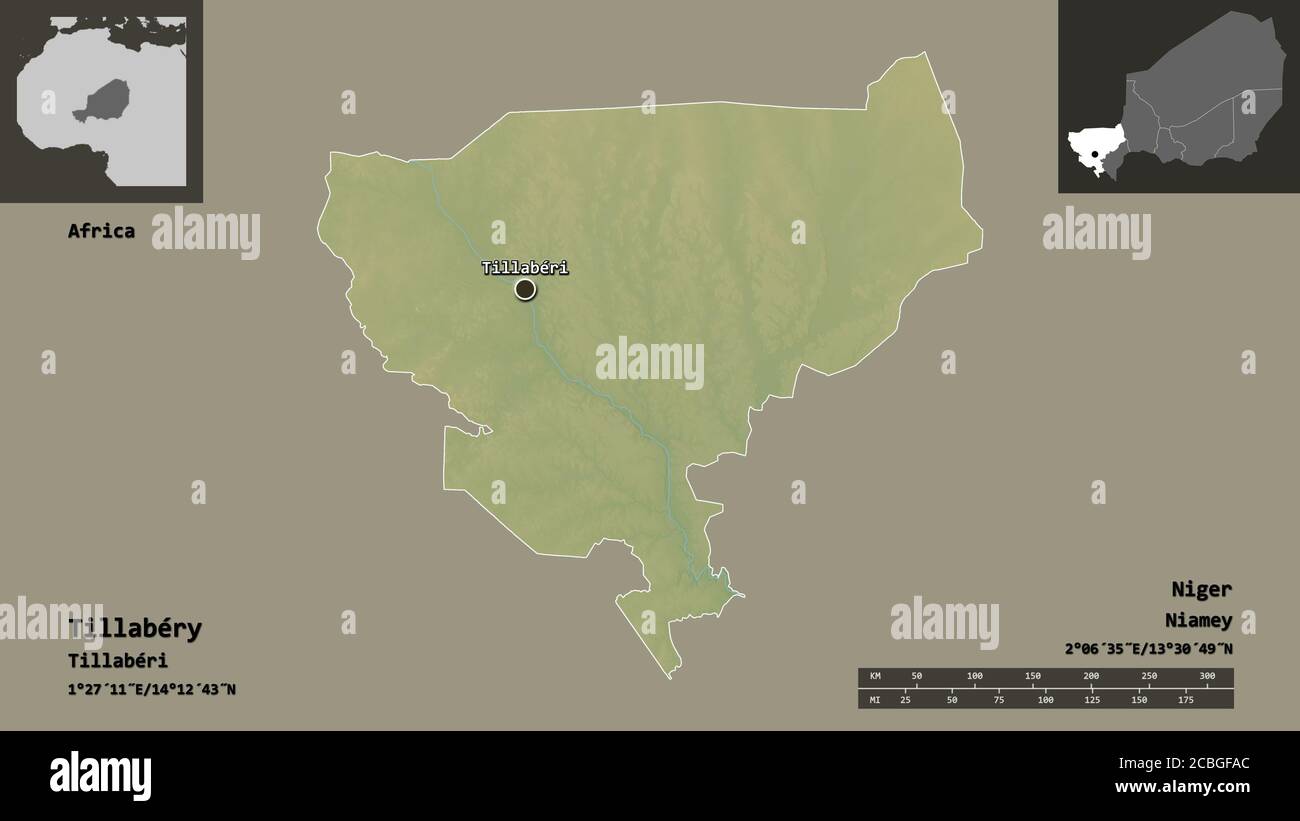 Shape of Tillabéry, department of Niger, and its capital. Distance ...