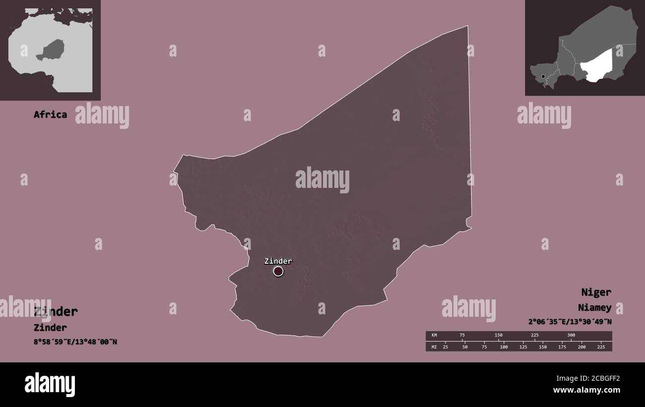 Shape of Zinder, department of Niger, and its capital. Distance scale ...