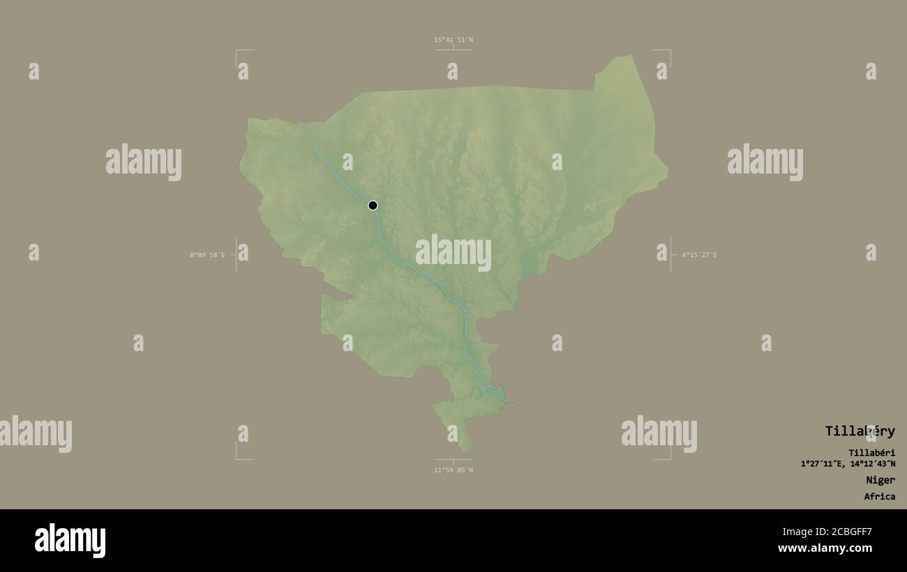 Area of Tillabéry, department of Niger, isolated on a solid background ...
