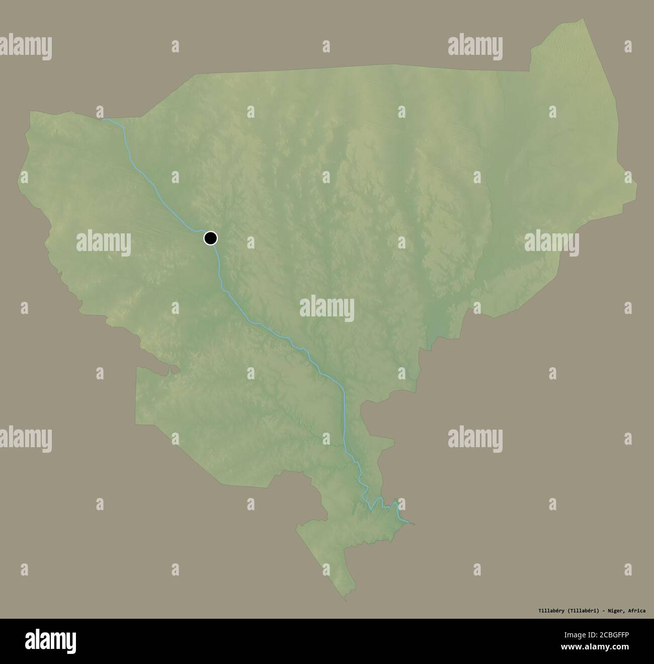 Shape of Tillabéry, department of Niger, with its capital isolated on a ...