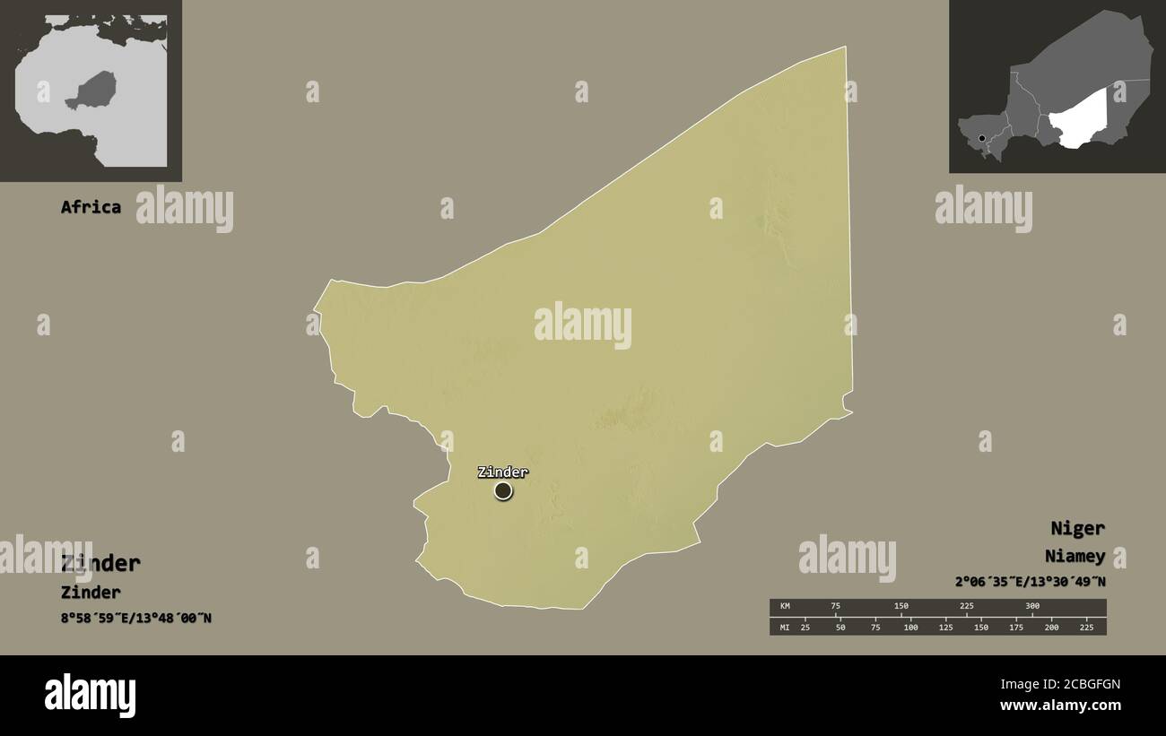Shape of Zinder, department of Niger, and its capital. Distance scale ...