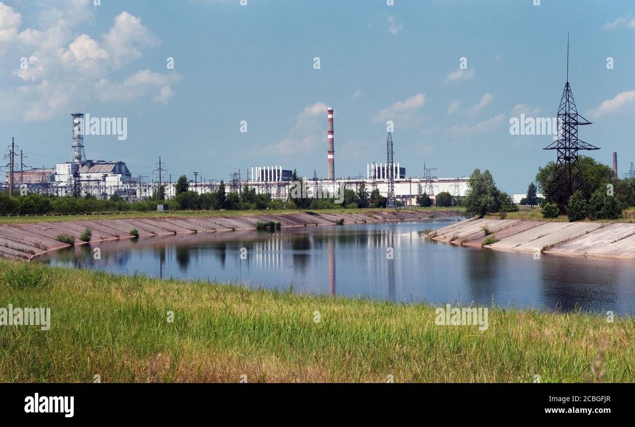 The nuclear reactor of the Chernobyl nuclear power plant on the banks ...