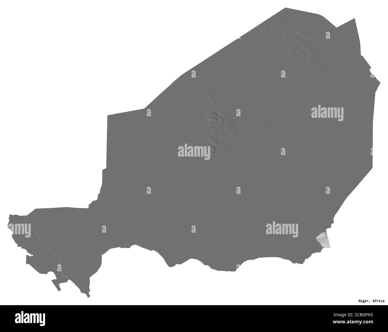 Shape of Niger with its capital isolated on white background. Bilevel ...