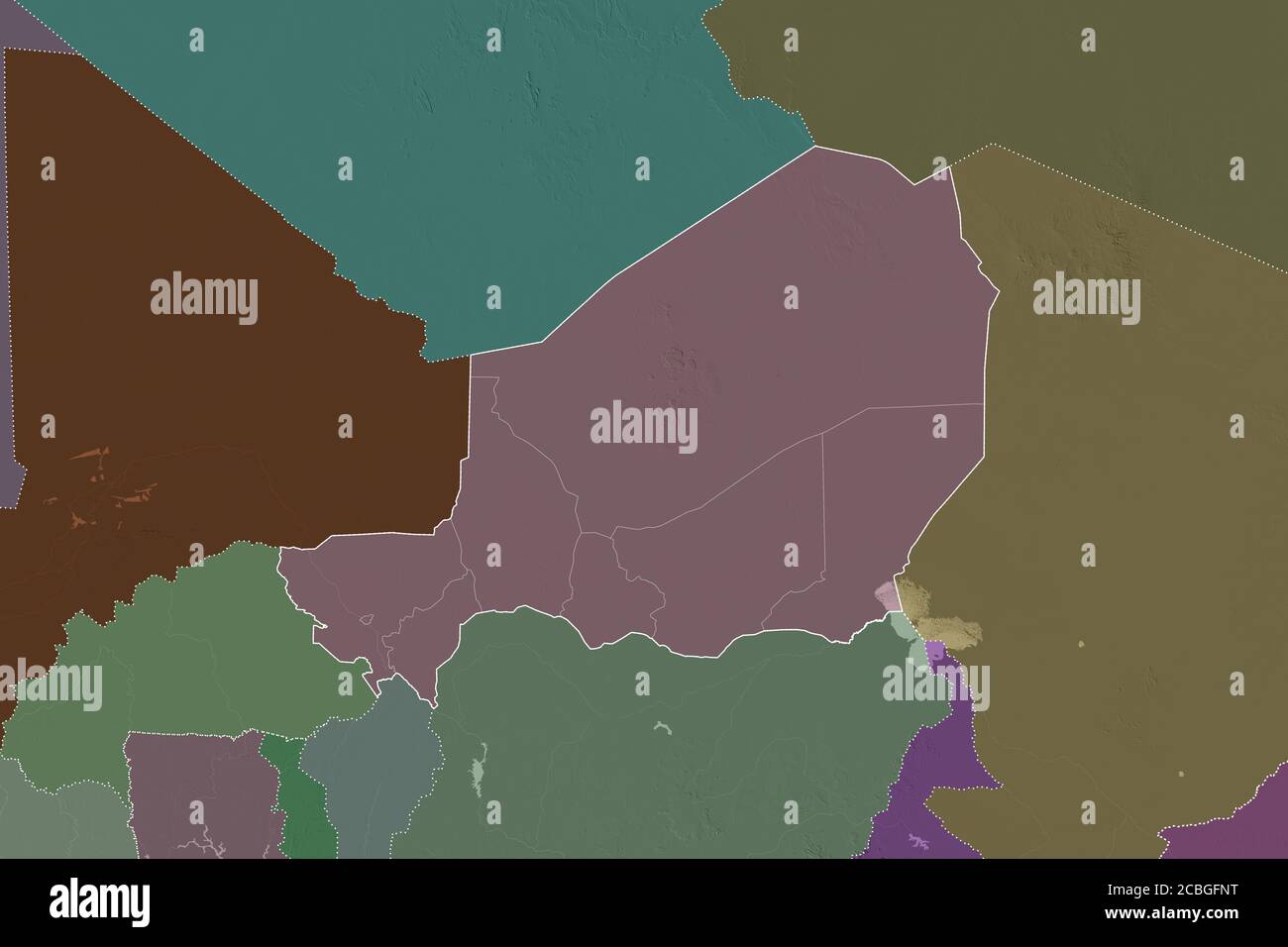 Extended area of Niger with country outline, international and regional ...