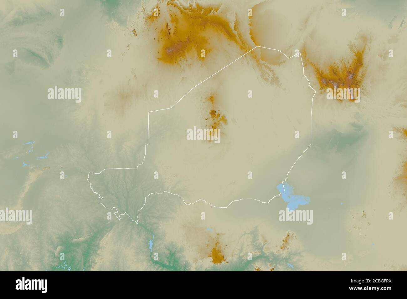 Extended area of outlined Niger. Topographic relief map. 3D rendering ...