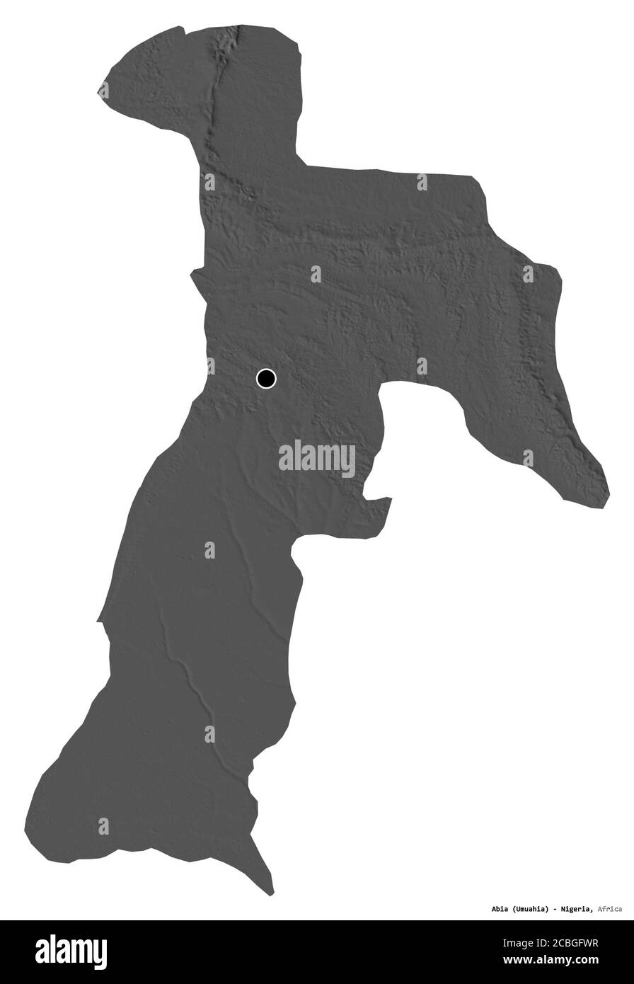 Shape of Abia, state of Nigeria, with its capital isolated on white ...