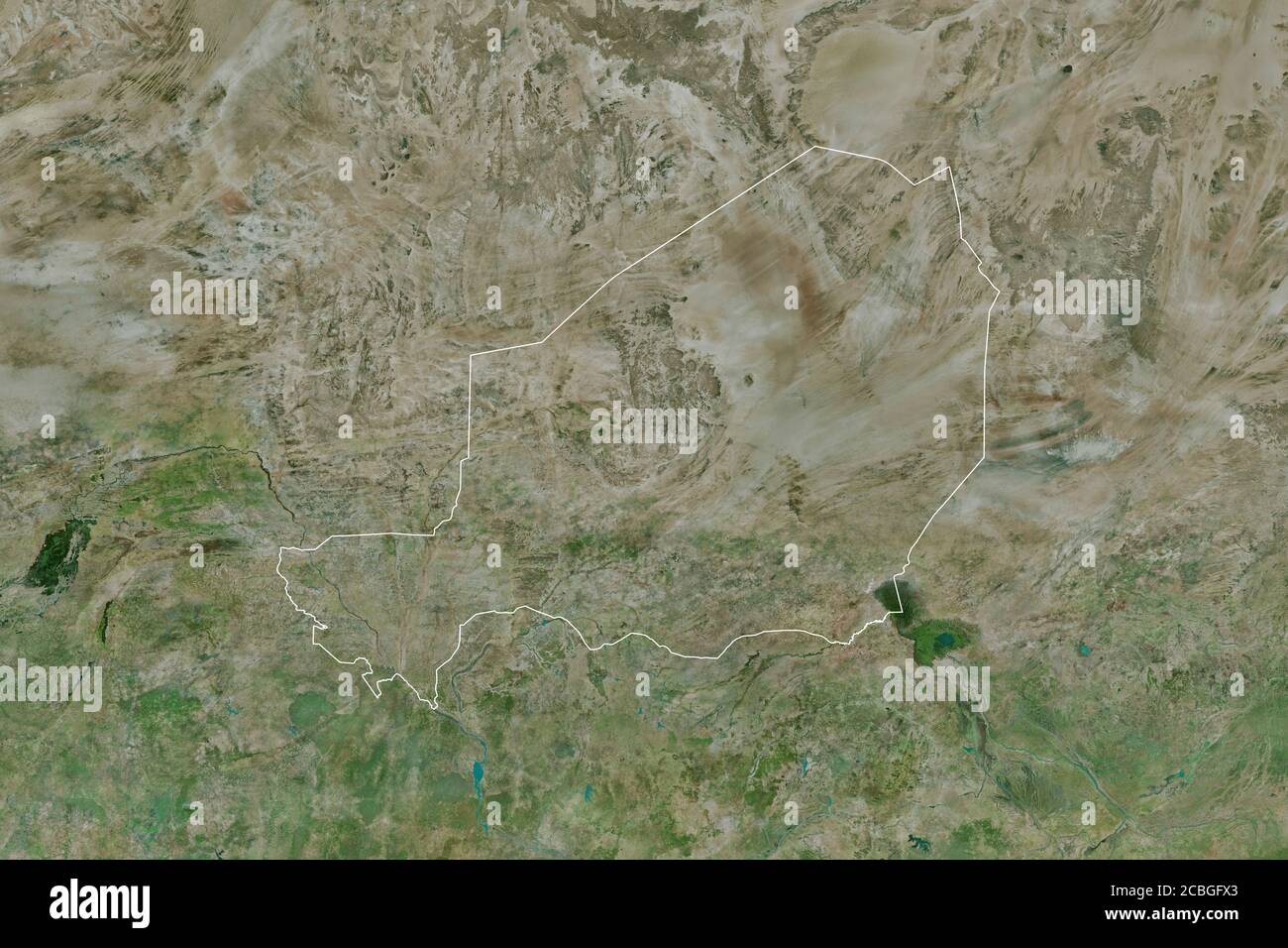 Extended area of outlined Niger. Satellite imagery. 3D rendering Stock ...