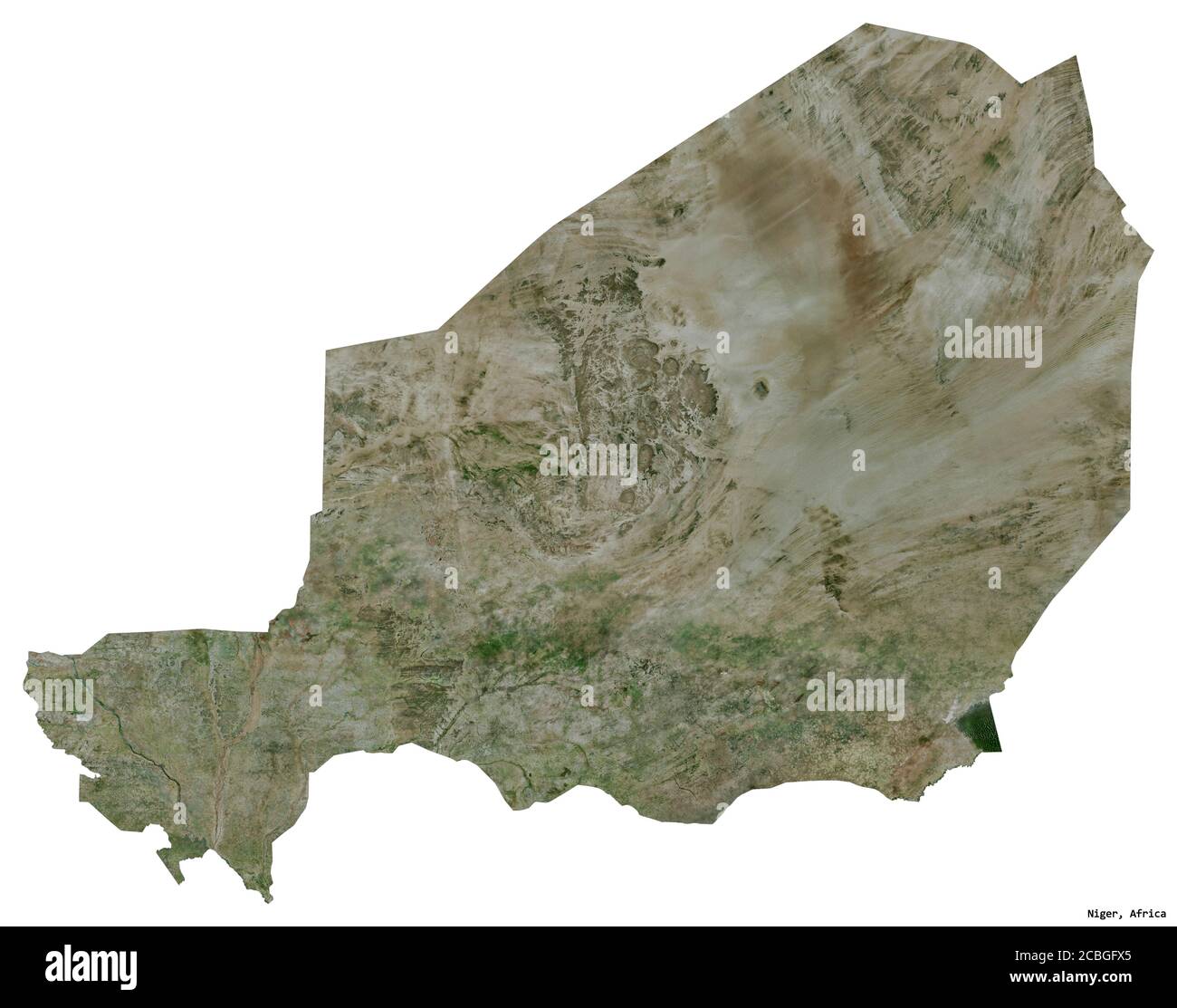 Shape of Niger with its capital isolated on white background. Satellite ...