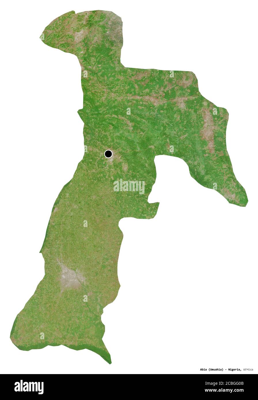 Shape of Abia, state of Nigeria, with its capital isolated on white ...