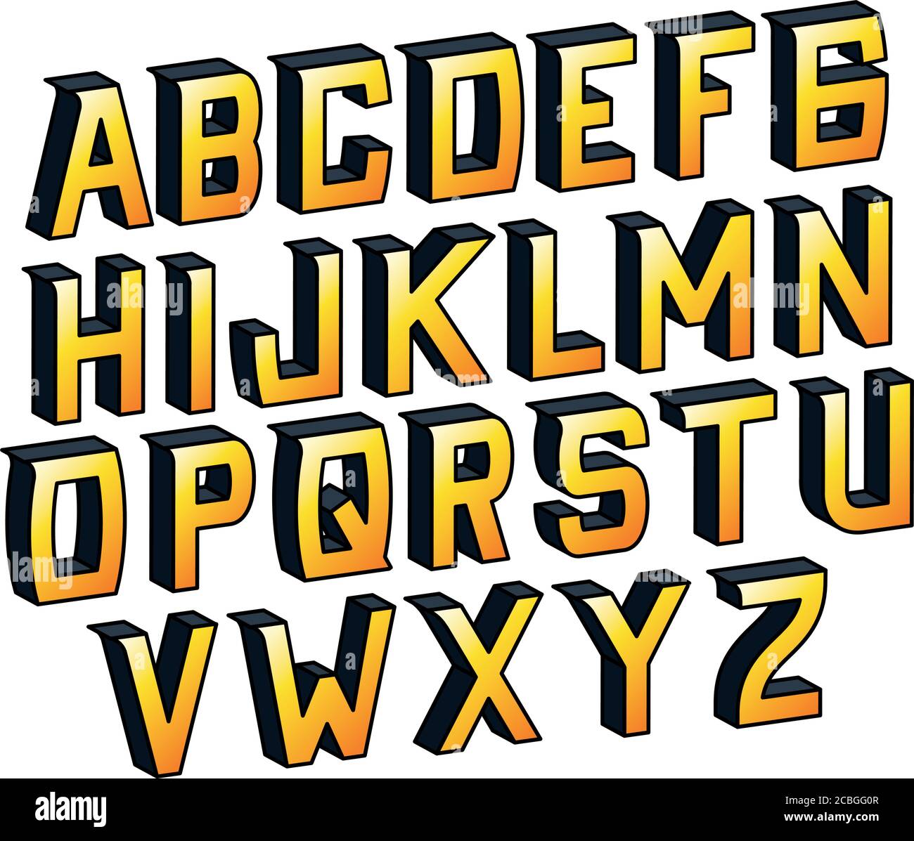 yellow gradient alphabet lettering design, typography retro and comic ...