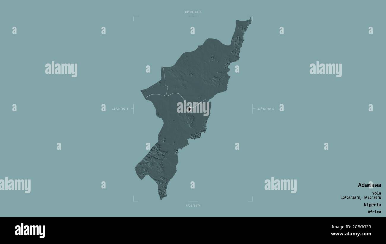 Area of Adamawa, state of Nigeria, isolated on a solid background in a ...