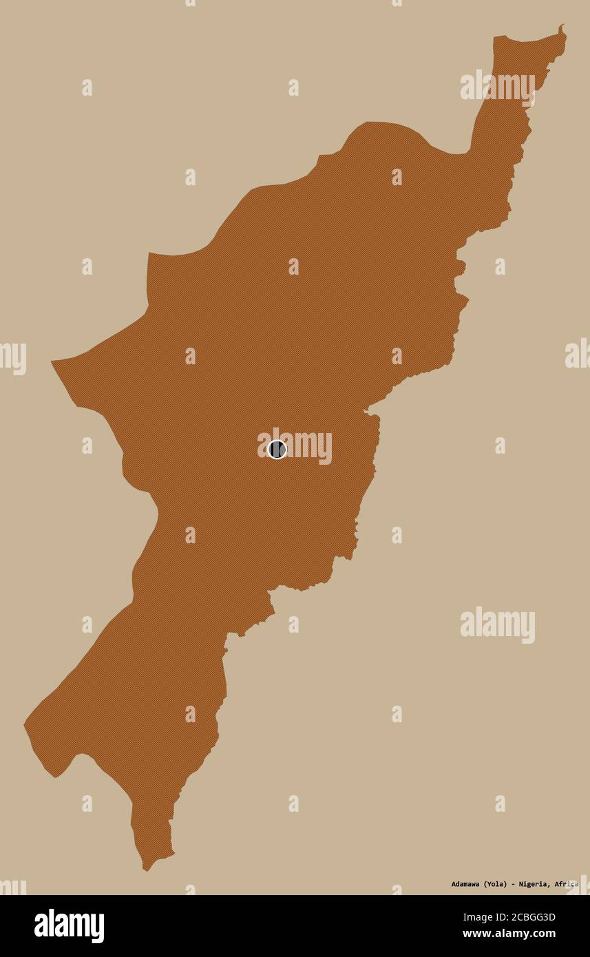 Shape of Adamawa, state of Nigeria, with its capital isolated on a ...
