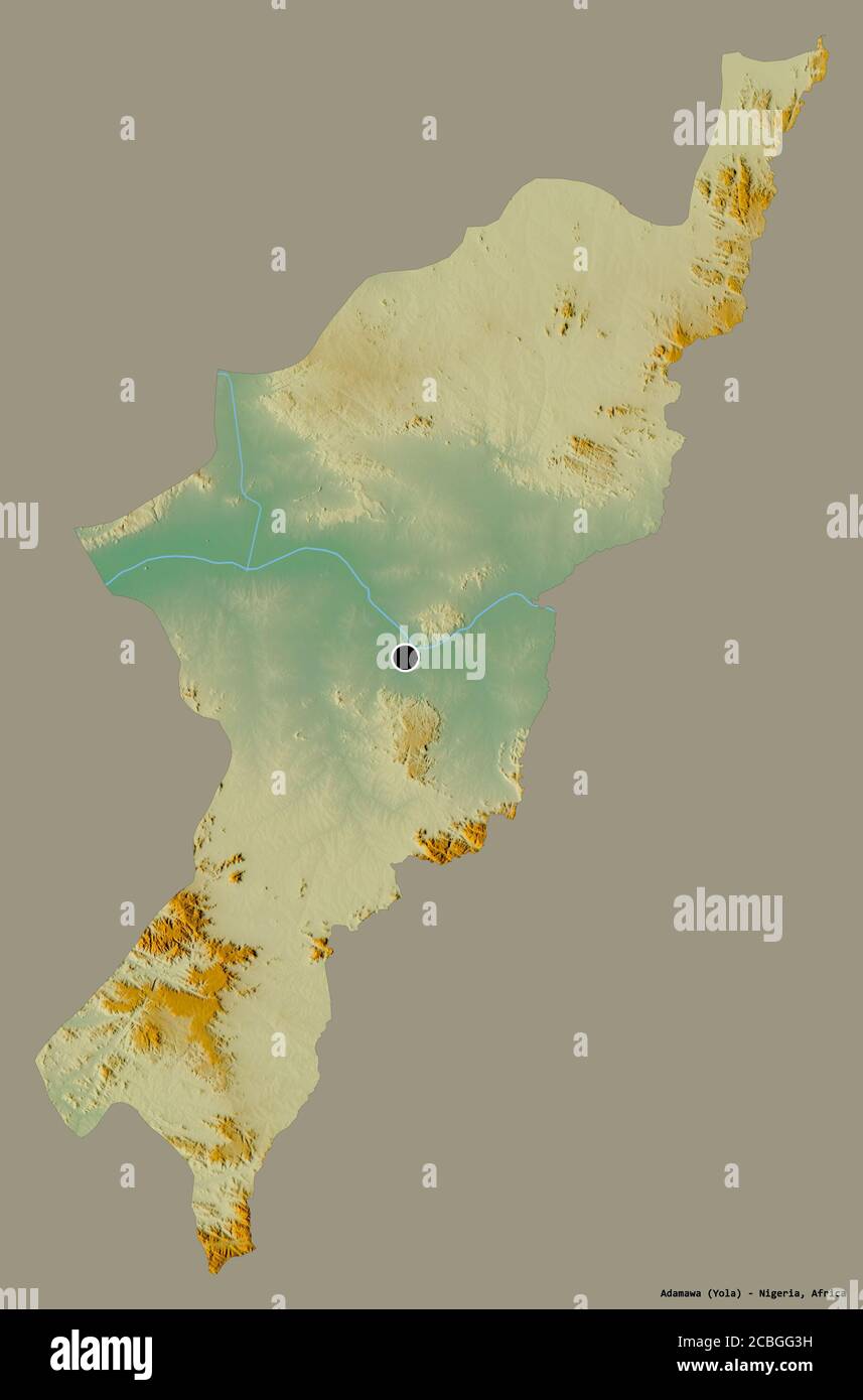 Shape of Adamawa, state of Nigeria, with its capital isolated on a ...