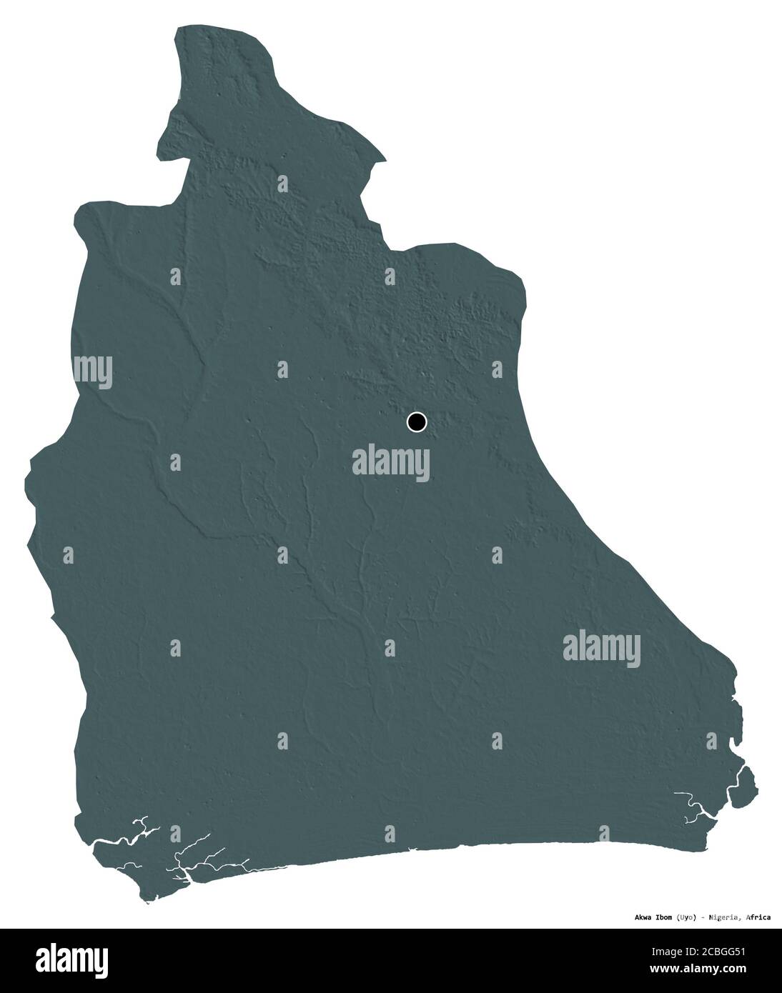 Shape of Akwa Ibom, state of Nigeria, with its capital isolated on ...
