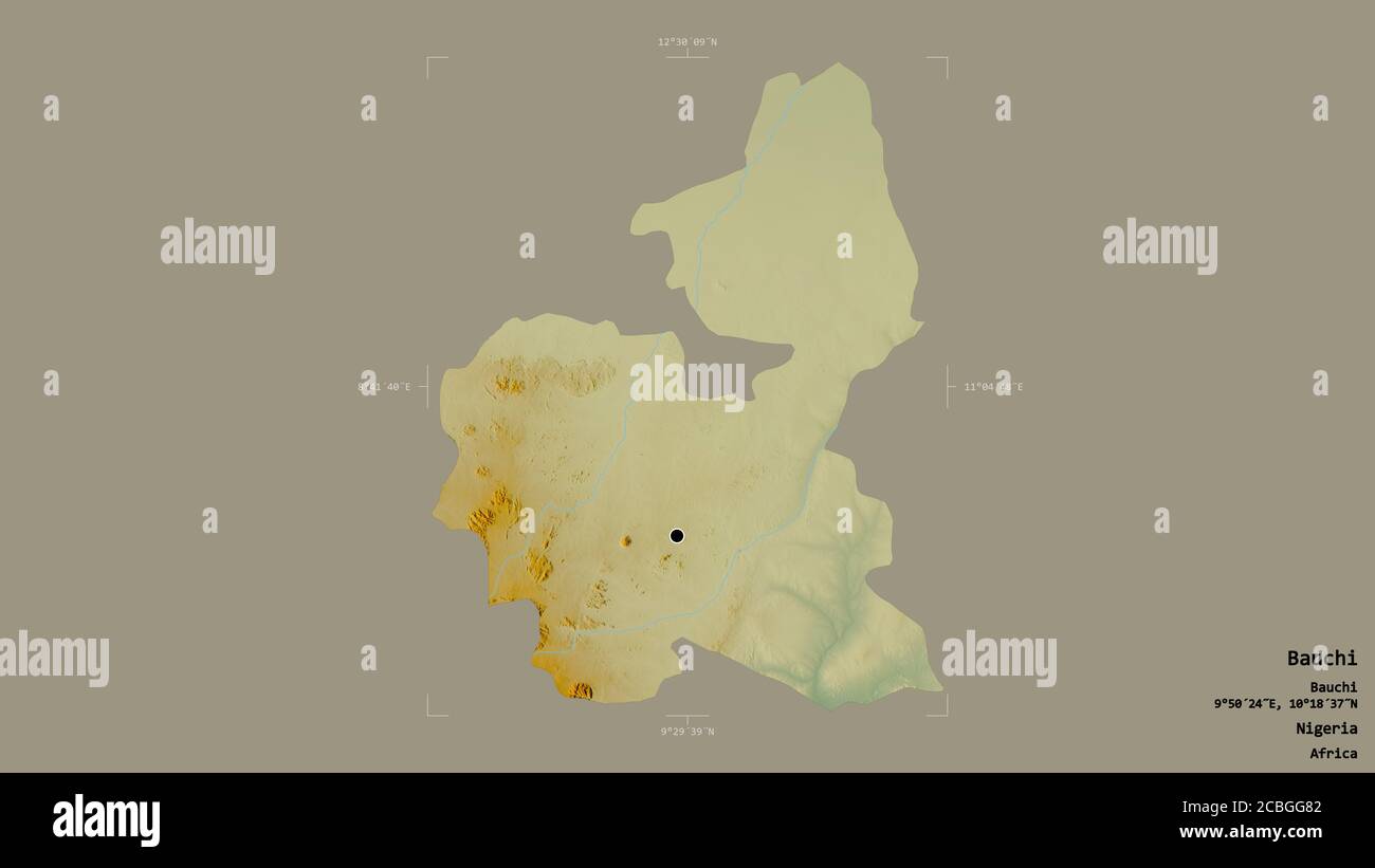 Area of Bauchi, state of Nigeria, isolated on a solid background in a ...