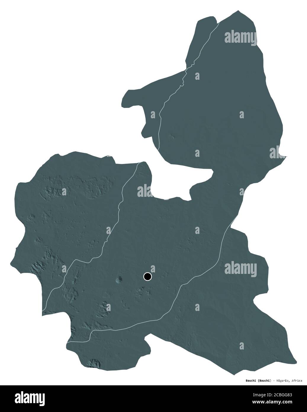 Shape of Bauchi, state of Nigeria, with its capital isolated on white ...