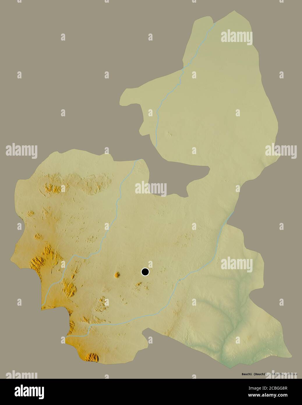 Shape of Bauchi, state of Nigeria, with its capital isolated on a solid ...