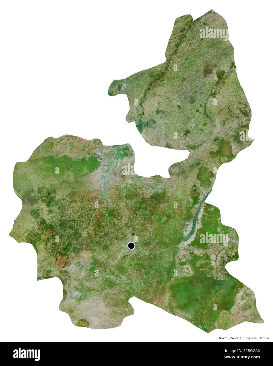 Shape of Bauchi, state of Nigeria, with its capital isolated on white ...