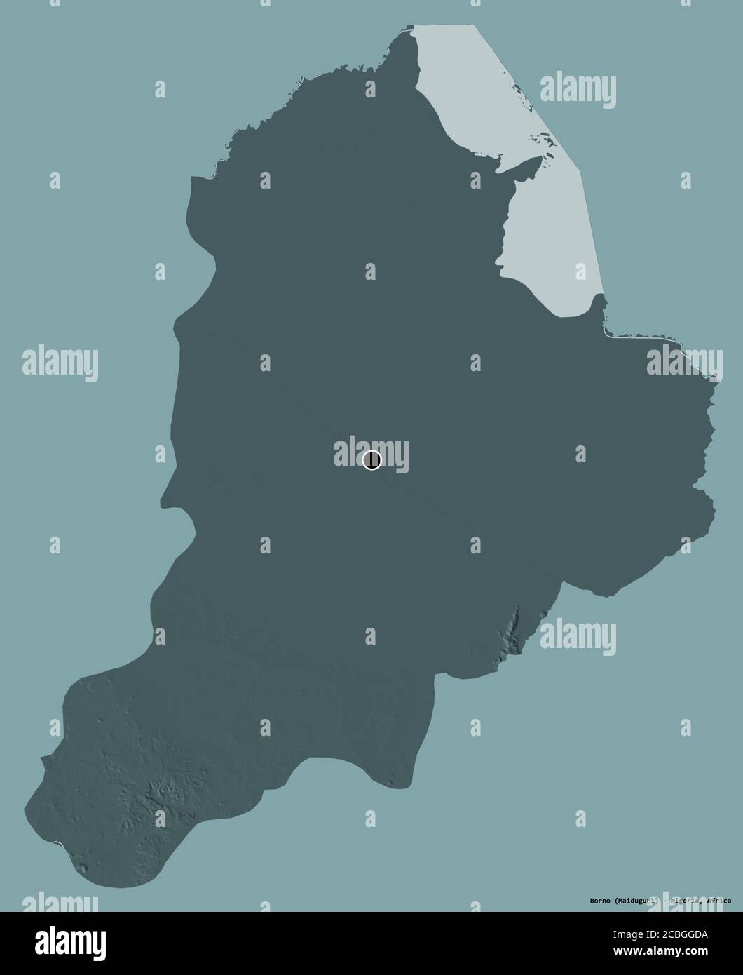 Shape of Borno, state of Nigeria, with its capital isolated on a solid ...