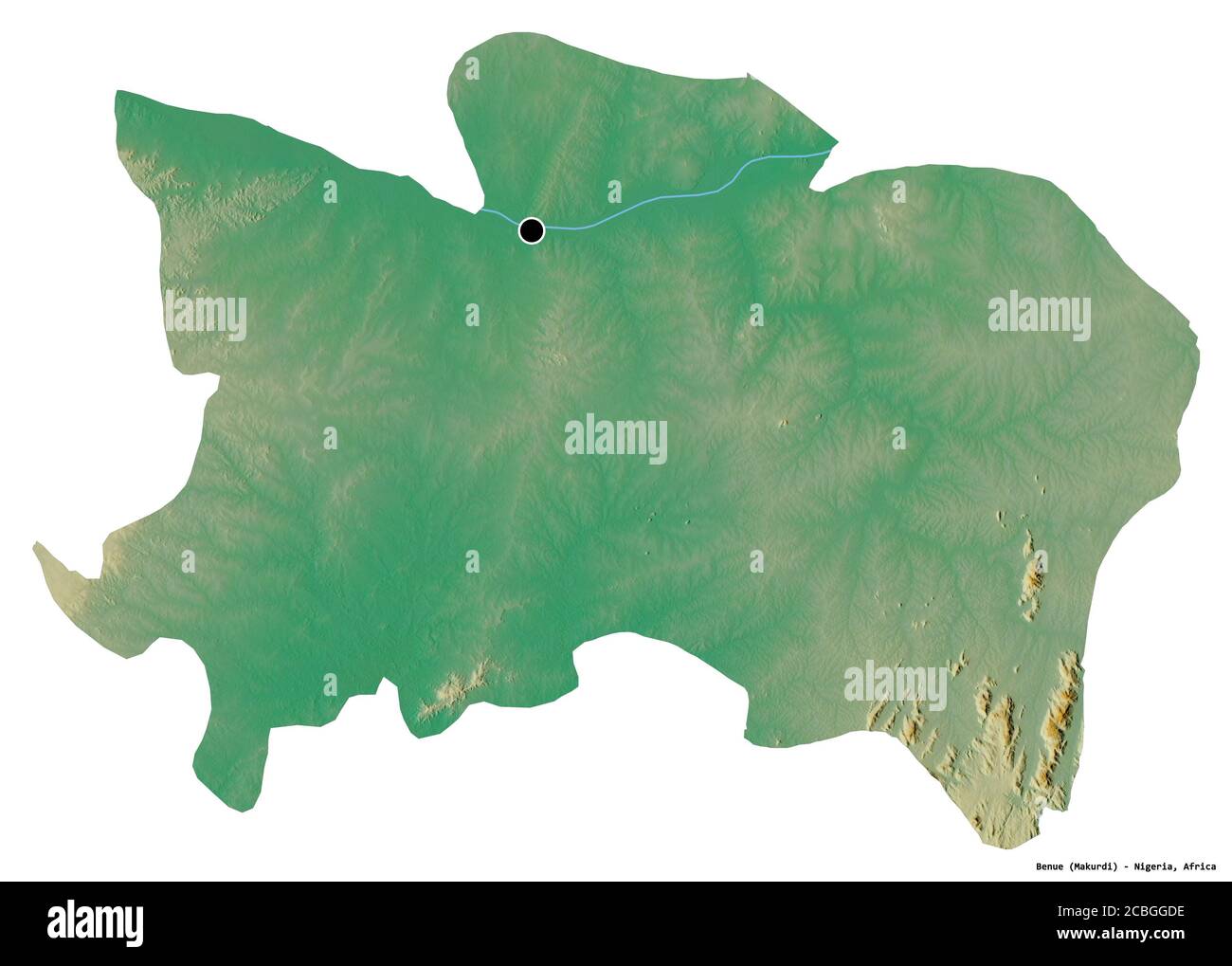 Shape of Benue, state of Nigeria, with its capital isolated on white ...