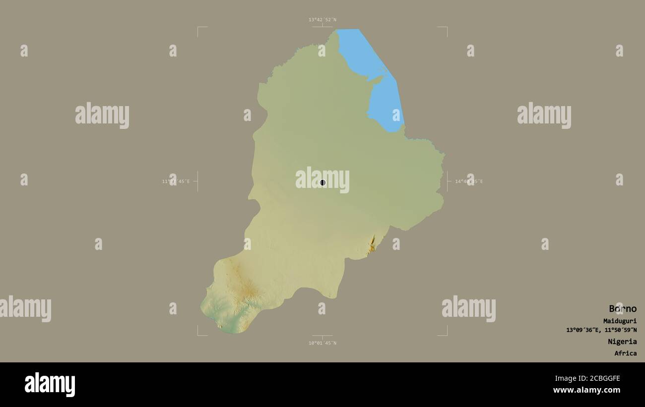 Area of Borno, state of Nigeria, isolated on a solid background in a ...