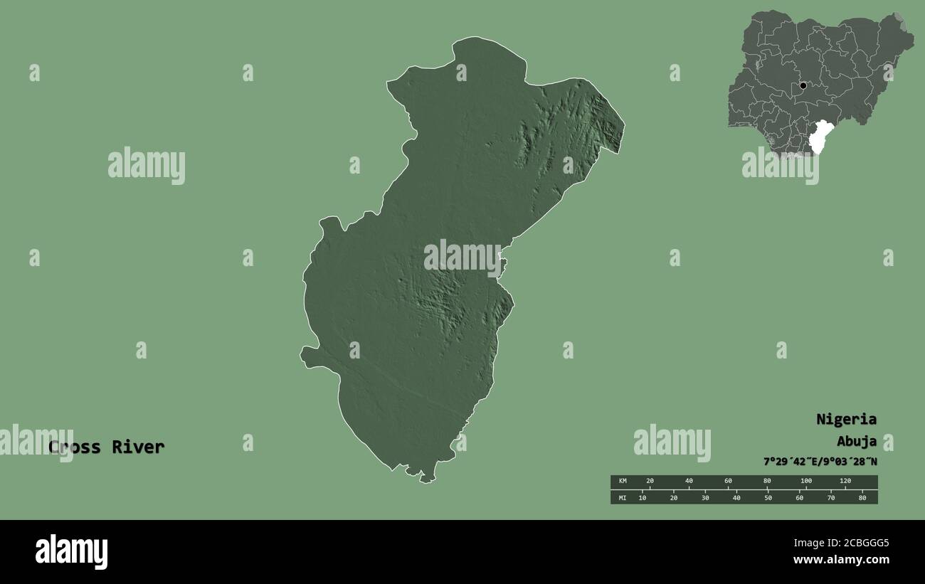 Shape of Cross River, state of Nigeria, with its capital isolated on ...