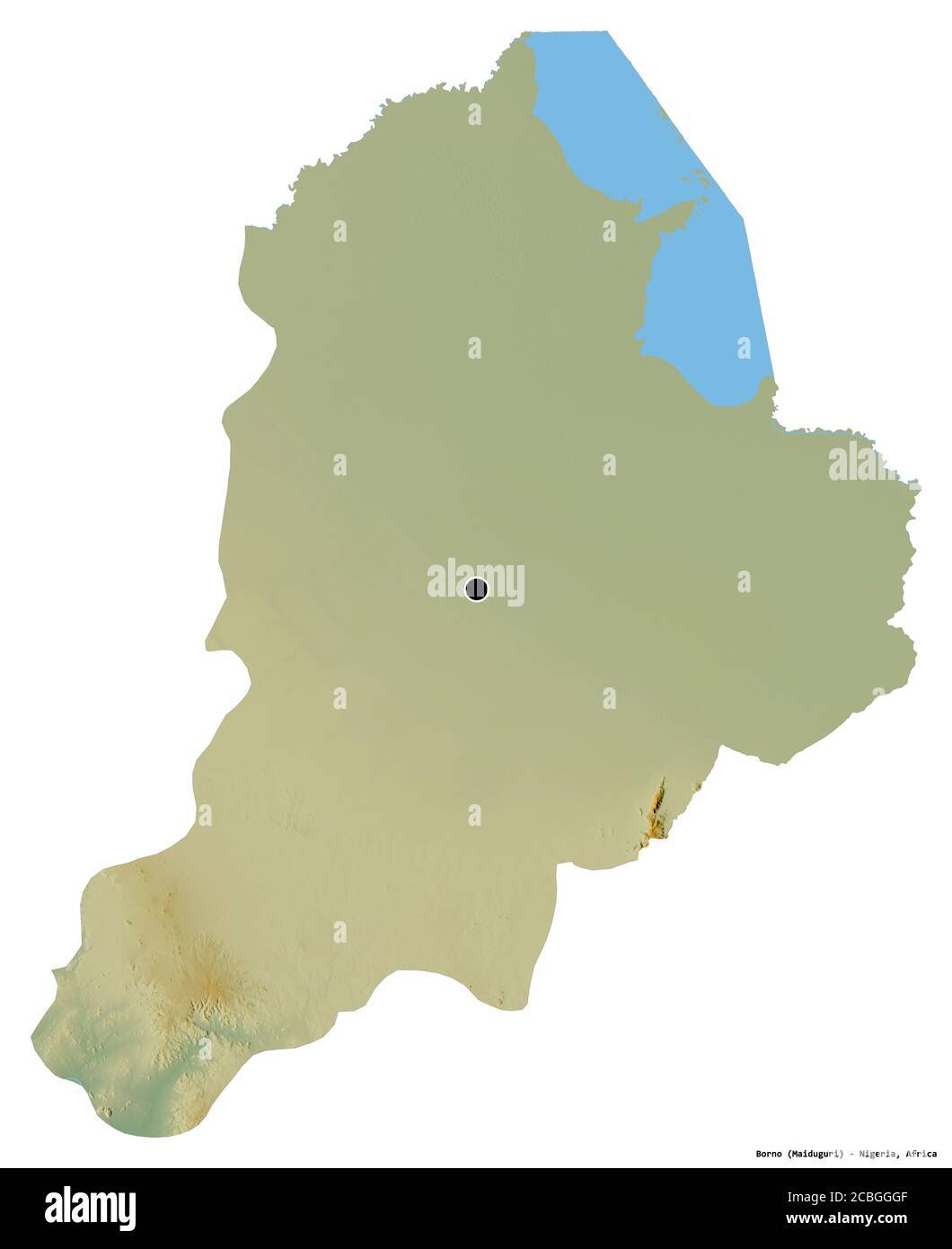 Shape of Borno, state of Nigeria, with its capital isolated on white ...
