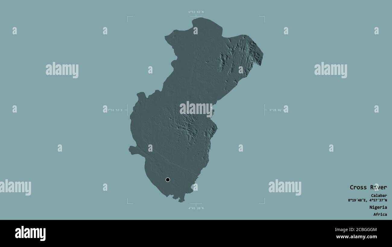 Area of Cross River, state of Nigeria, isolated on a solid background ...