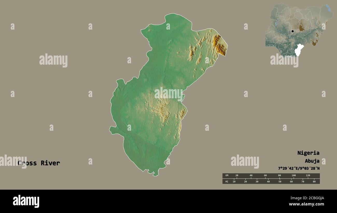 Shape of Cross River, state of Nigeria, with its capital isolated on ...