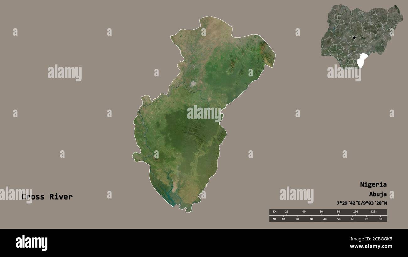 Shape of Cross River, state of Nigeria, with its capital isolated on ...