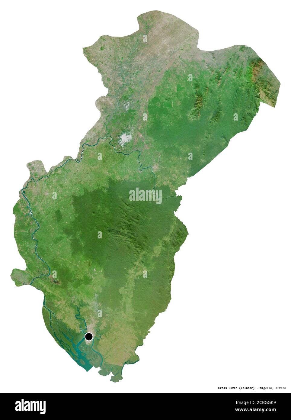 Shape of Cross River, state of Nigeria, with its capital isolated on ...