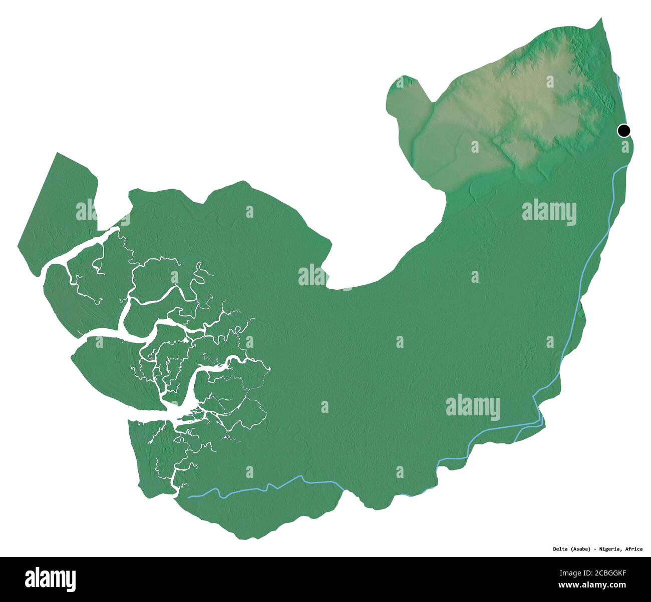 Shape of Delta, state of Nigeria, with its capital isolated on white ...