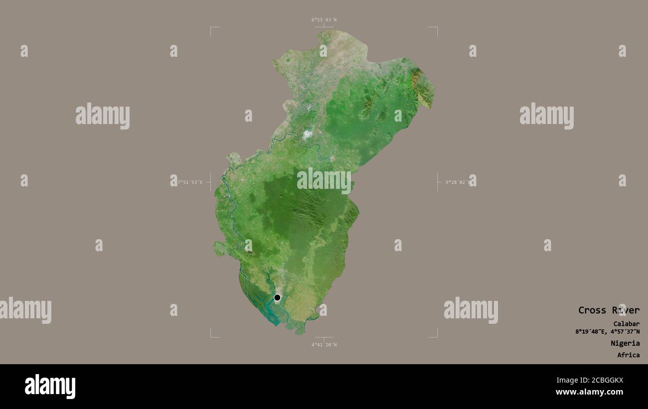 Area of Cross River, state of Nigeria, isolated on a solid background ...