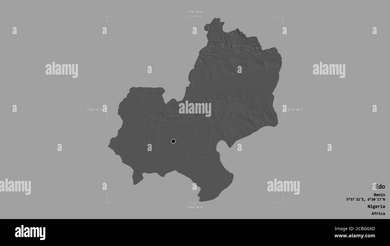 Area of Edo, state of Nigeria, isolated on a solid background in a ...