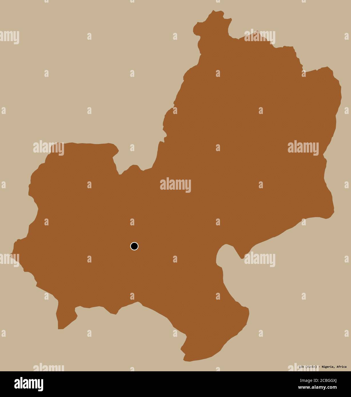 Shape of Edo, state of Nigeria, with its capital isolated on a solid ...