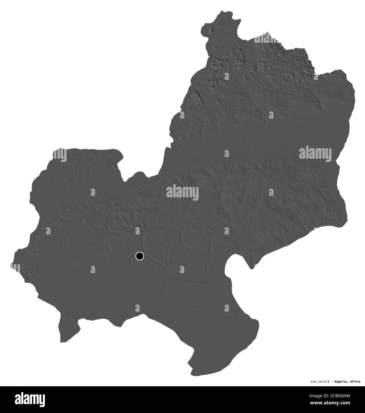 Shape of Edo, state of Nigeria, with its capital isolated on white ...
