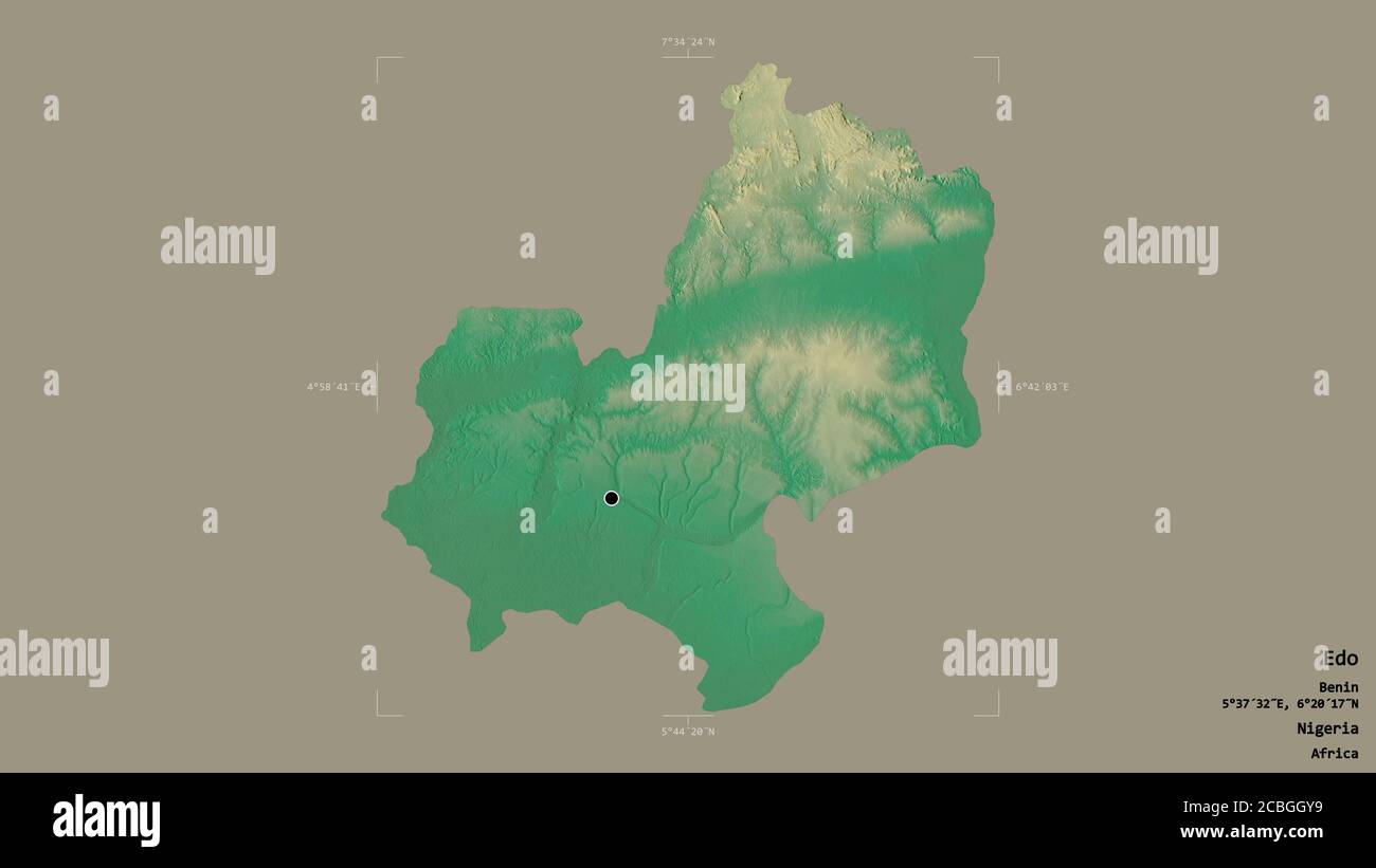 Area of Edo, state of Nigeria, isolated on a solid background in a ...